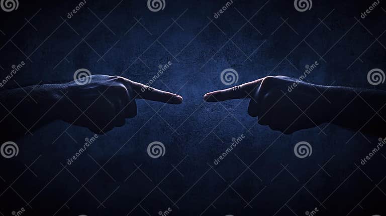 Dramatic Gesture: Two Hands Reaching Toward Each Other in Low Light ...