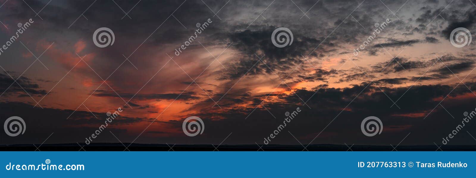 Dramatic Panorama of Bright Saturated Sunset with Many Dark Clouds ...