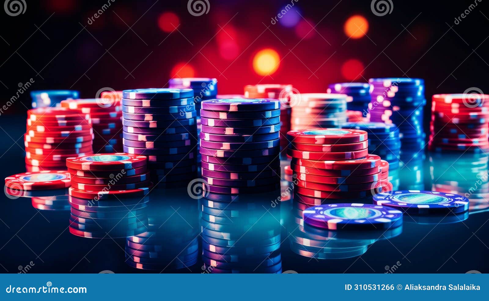 Dramatic Glowing Poker Chips Stack on Minimalistic Studio Background ...