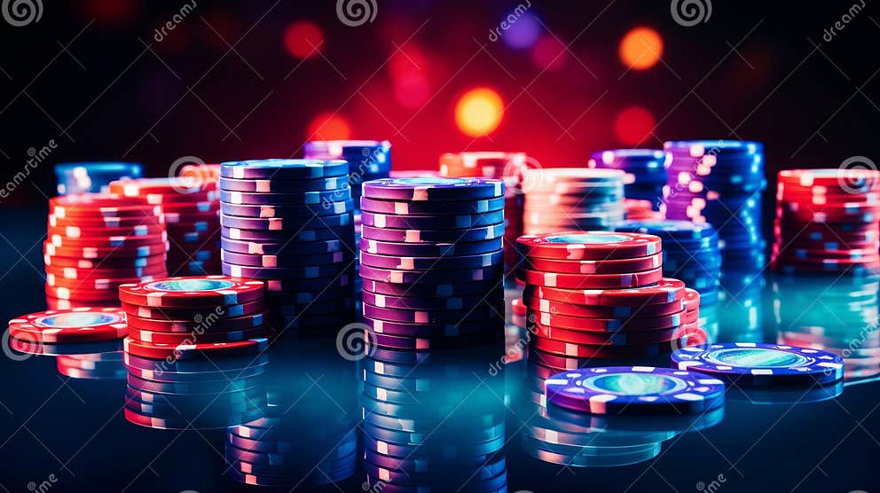Dramatic Glowing Poker Chips Stack on Minimalistic Studio Background ...