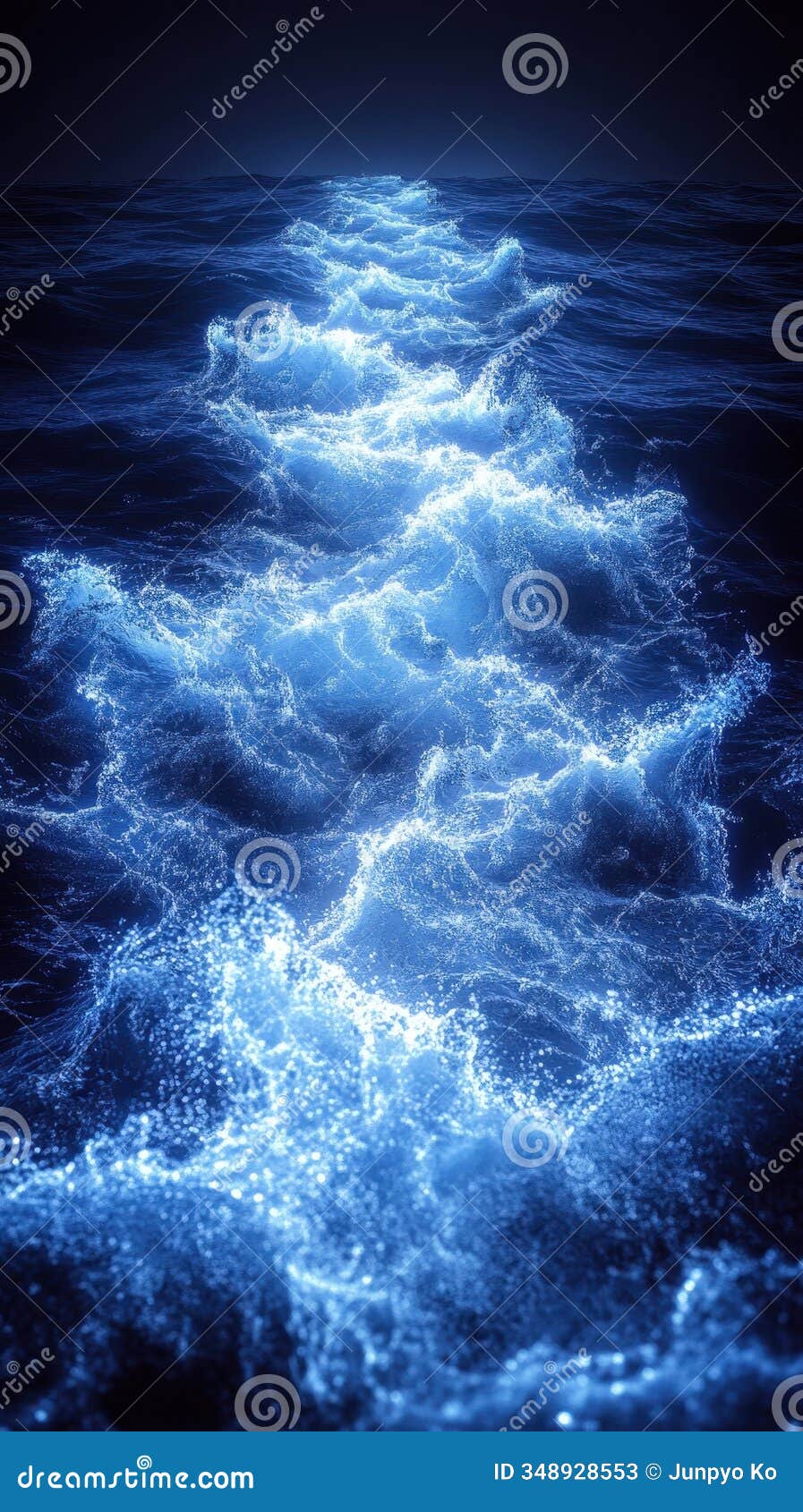 Dramatic Glowing Wave Nightscape Over Ocean Stock Illustration ...