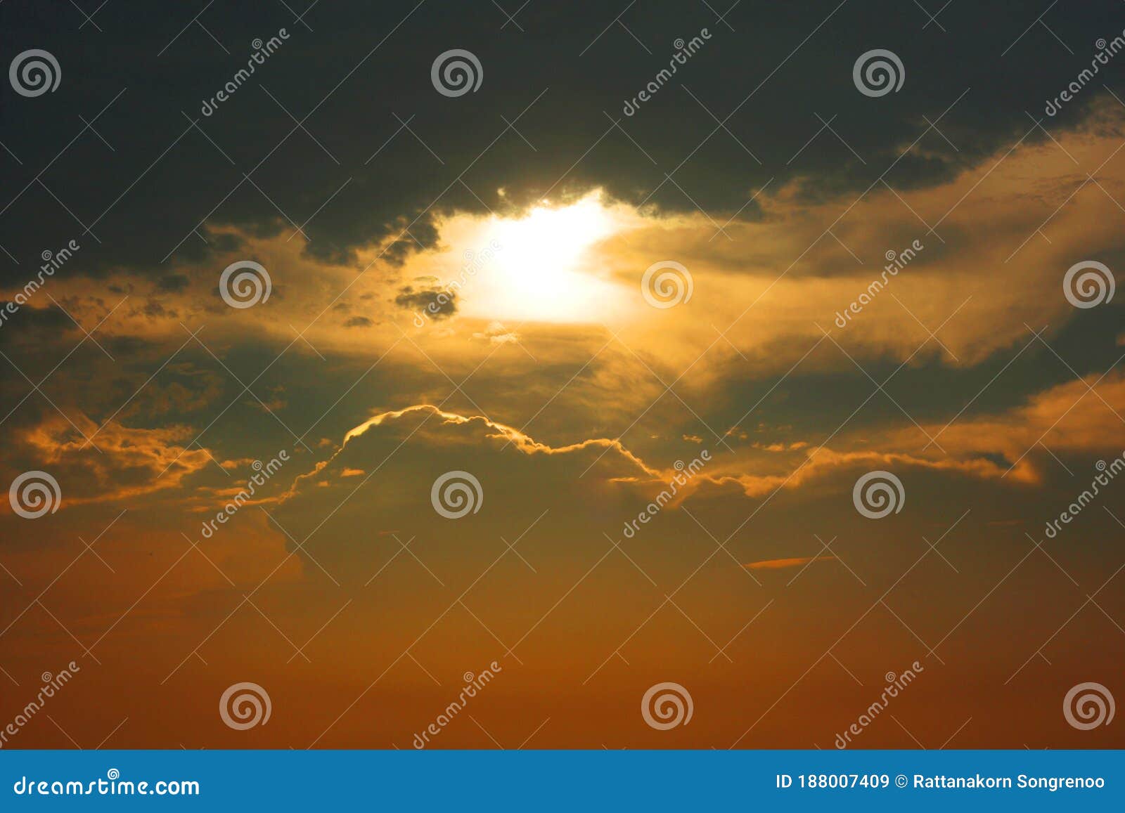 Dramatic Golden Light of Sunray in Sunset with Clouds Stock Image ...