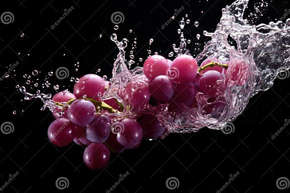 Dramatic Grape Splash: Water Droplets on Dark Background - Generative ...