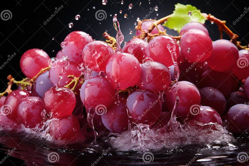 Dramatic Grape Splash: Water Droplets on Dark Background - Generative ...