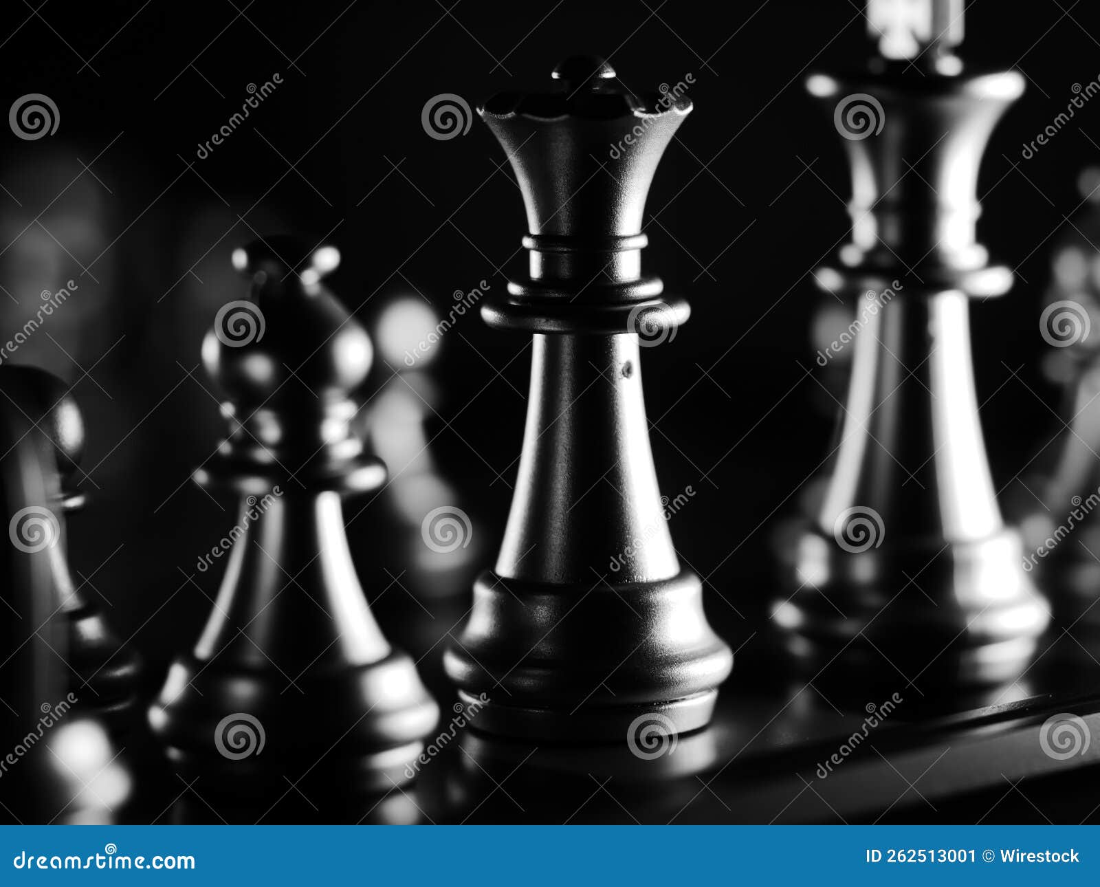 Dramatic Grayscale Shot of Chess Figures Lit in the Darkness Stock ...