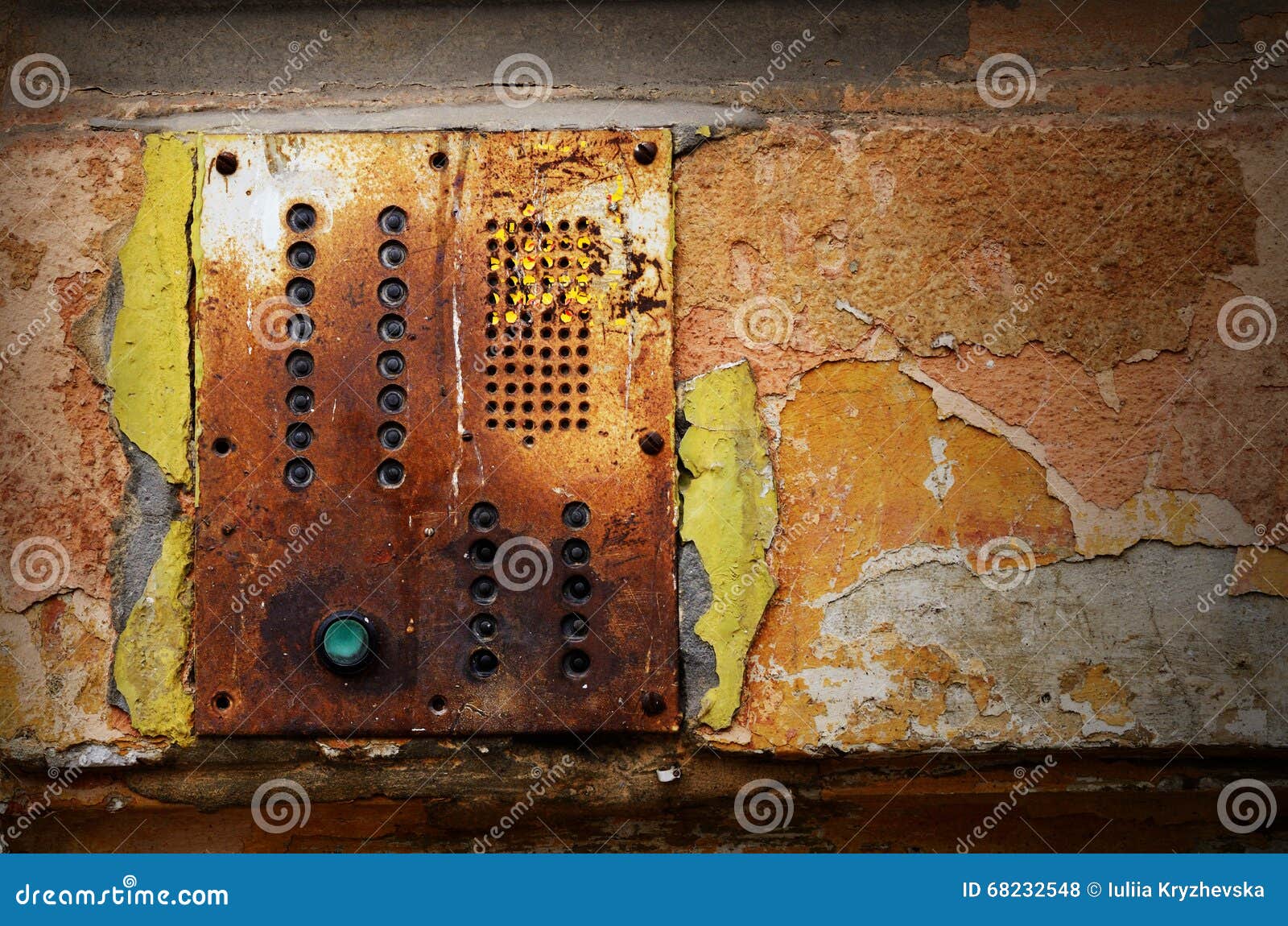 Dramatic Grunge Old Wall With Intercom Panel Buttons, Background Stock ...