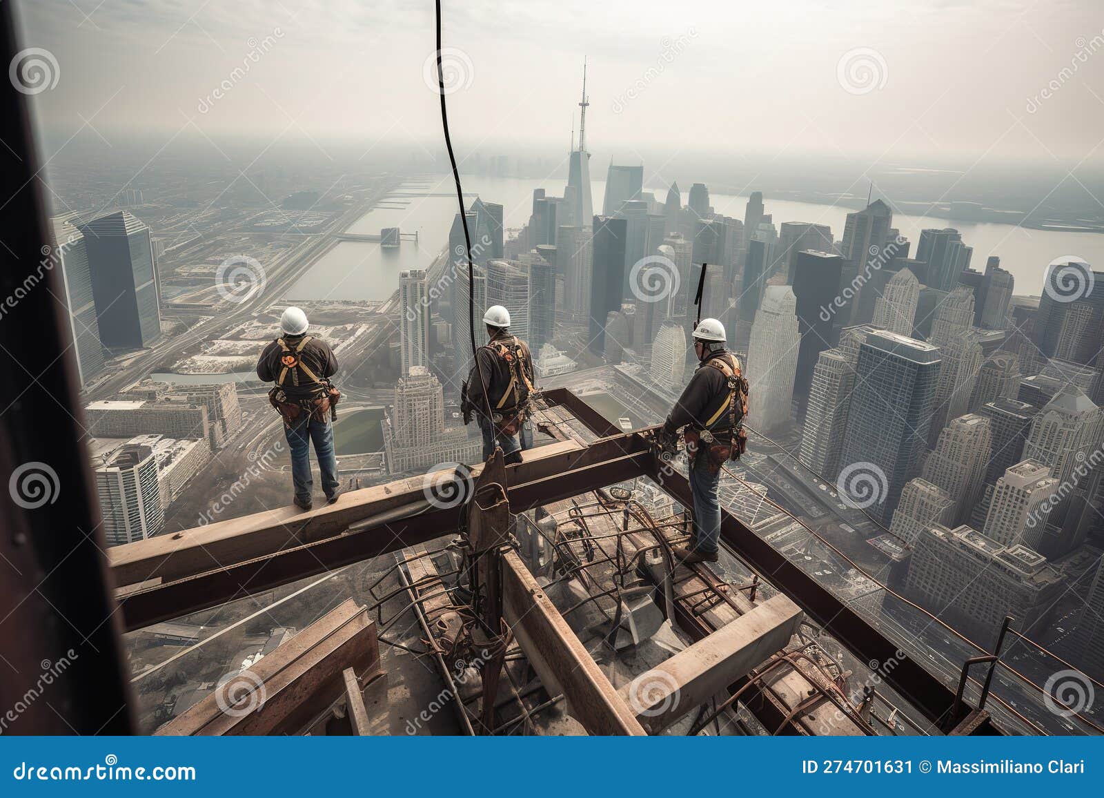 A Dramatic, High-angle Shot of Skyscraper Builders Working at Dizzying ...