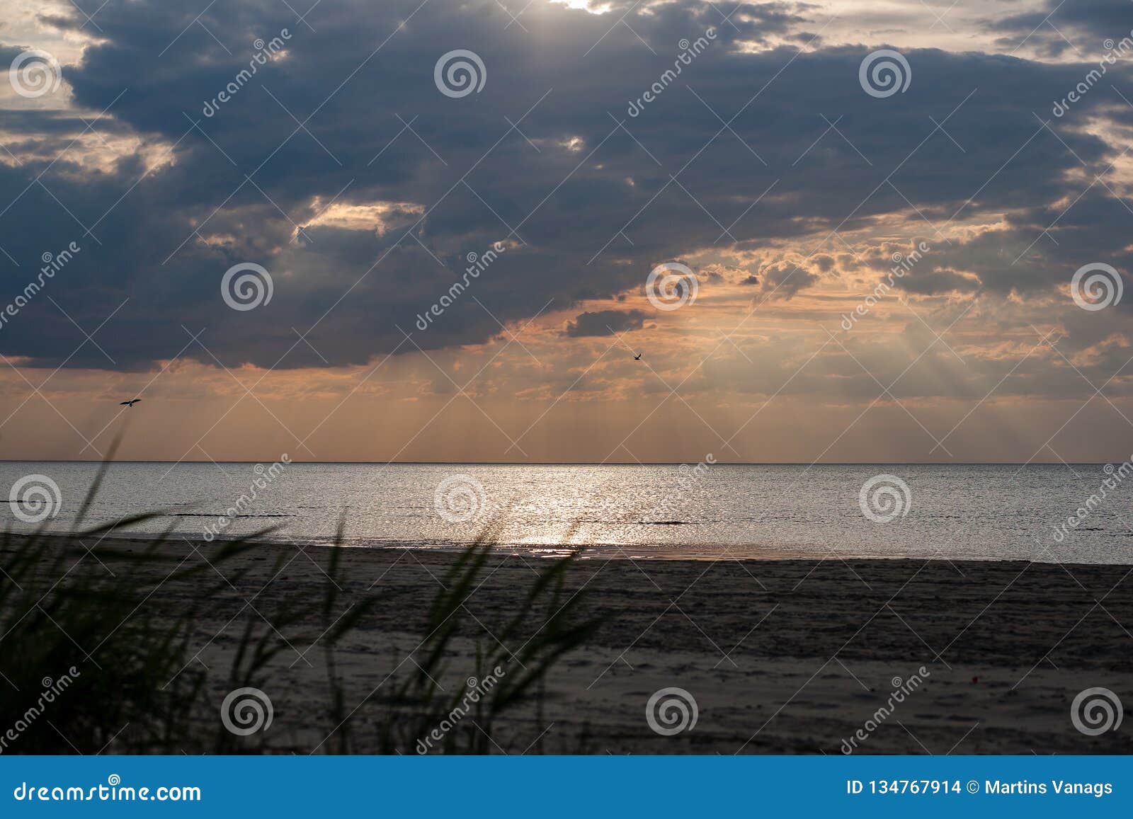 Dramatic High Contrast Clouds in Sunset Over Seaside Beach Stock Photo ...