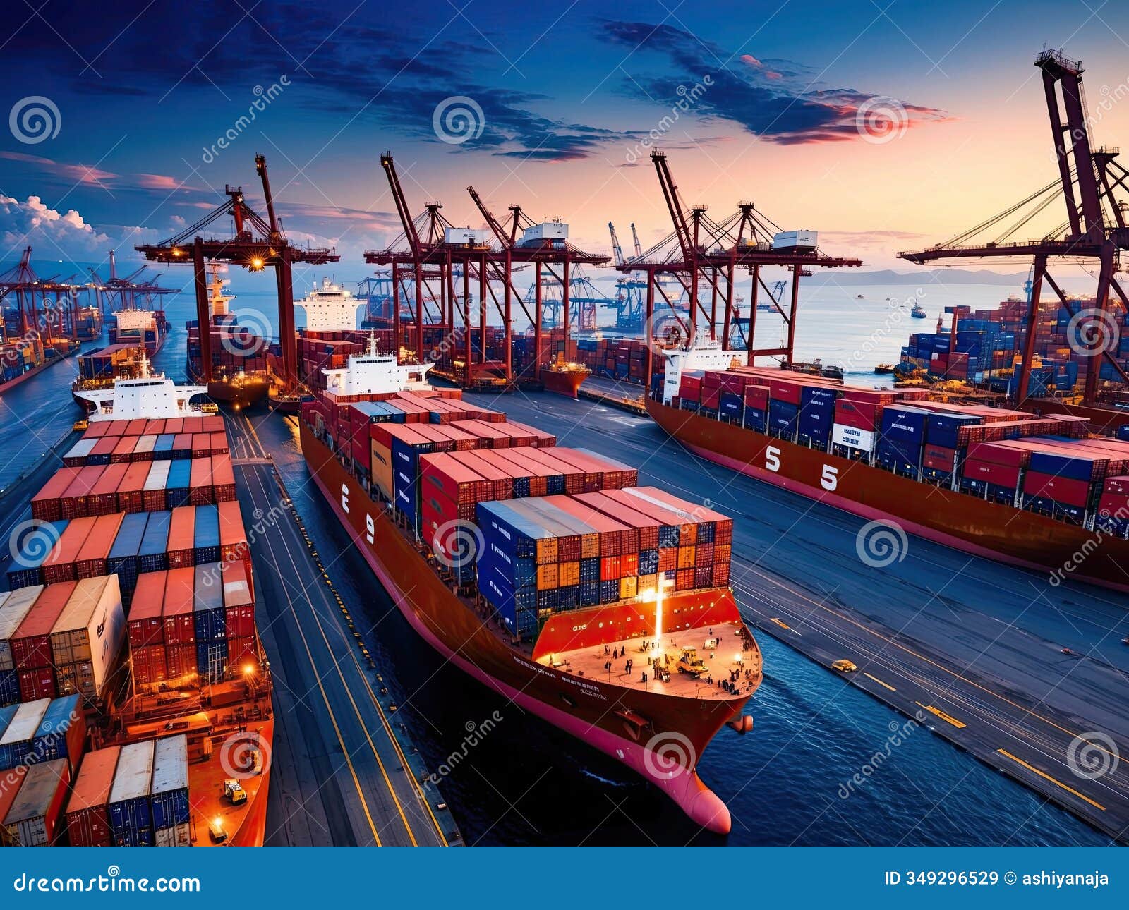 Dramatic Highangle Shot Of A Fleet Sleek Logistics And Transportation ...