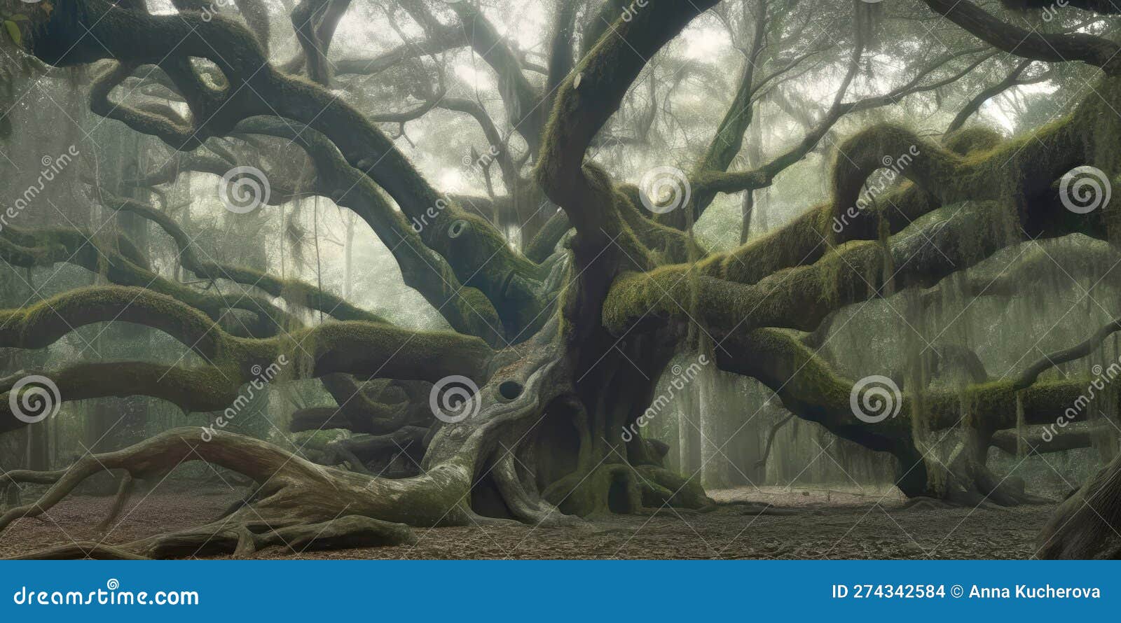 Dramatic Huge Ancient Oak Tree. Generative AI Illustration Stock ...
