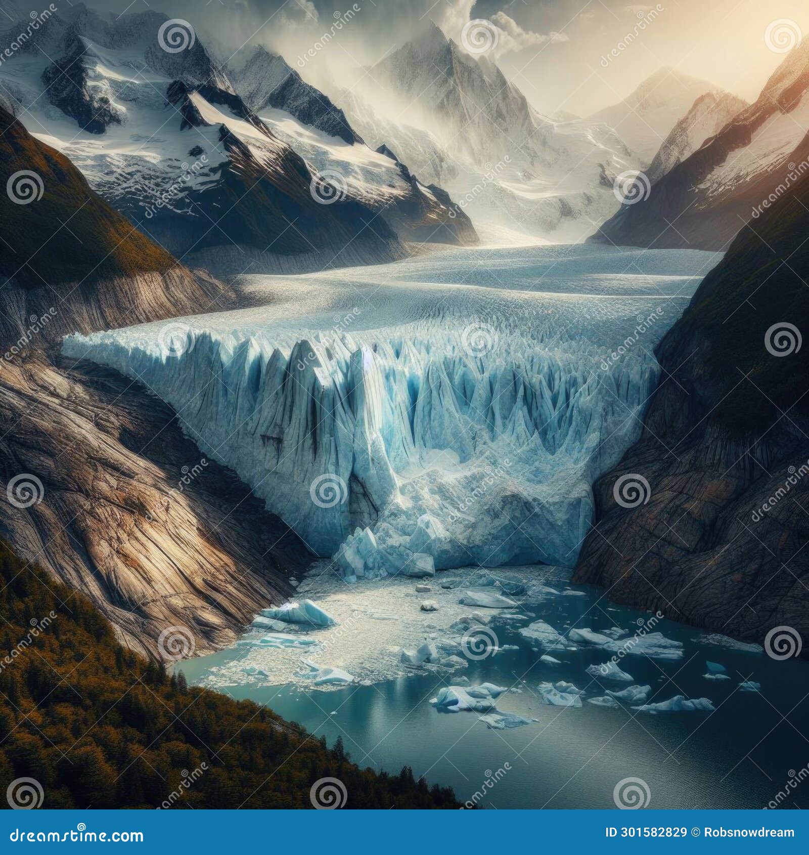 Ice Cracks and Falls Dramatically from Moving Glacier Stock ...