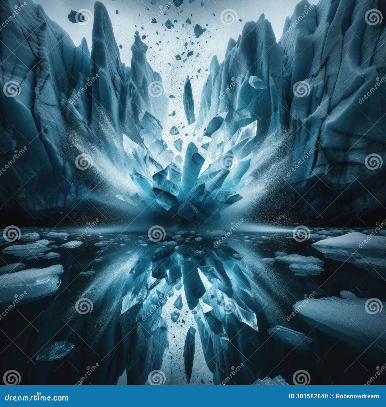 Ice Cracks and Falls Dramatically from Moving Glacier Stock ...