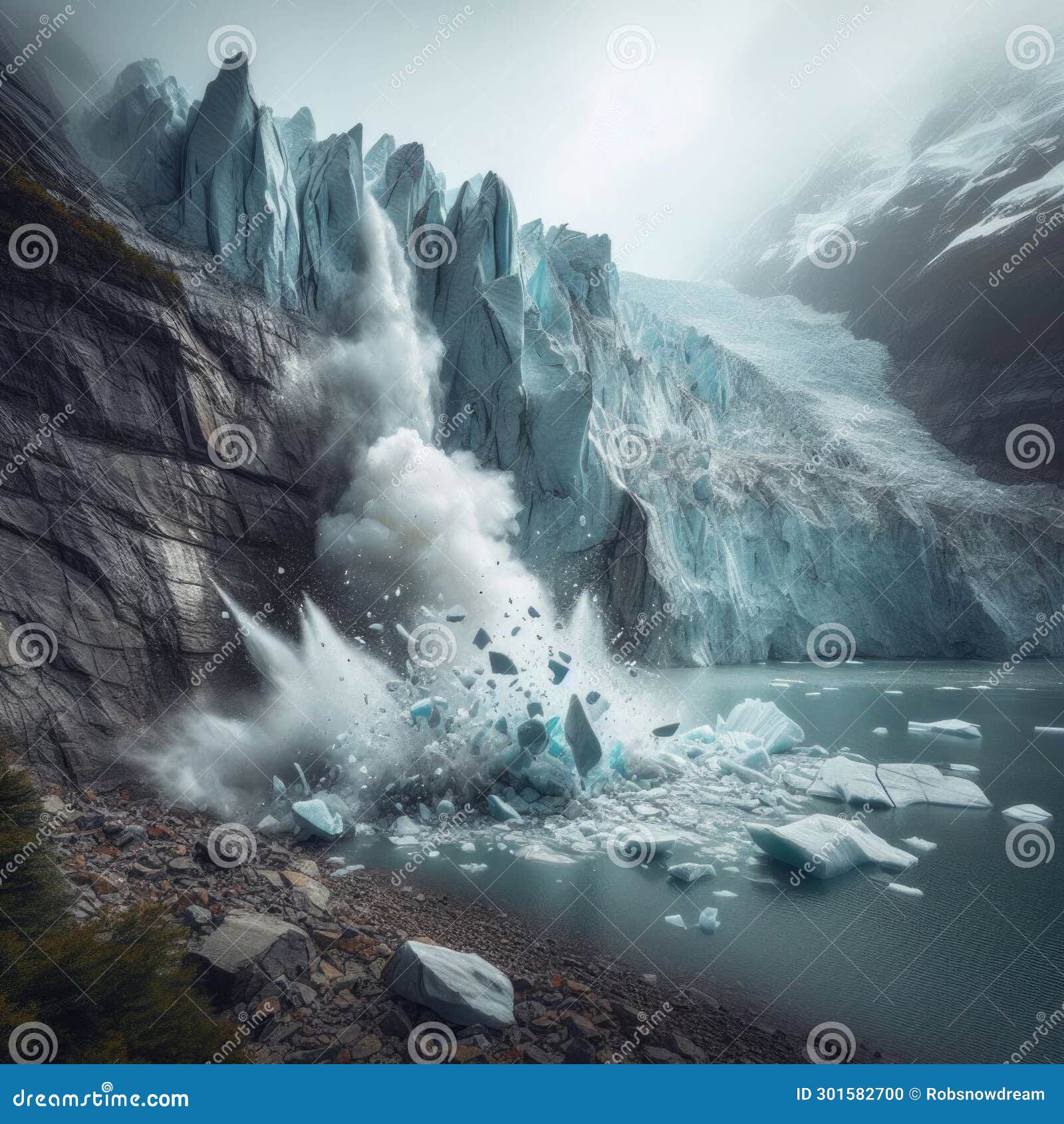 Ice Cracks and Falls Dramatically from Moving Glacier Stock ...