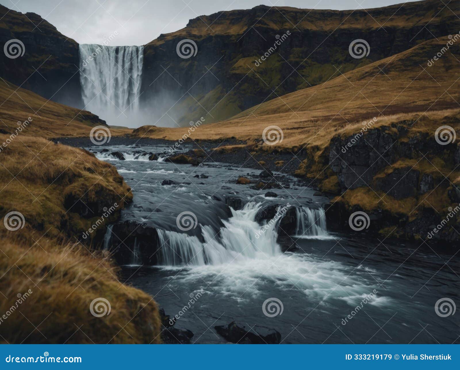 Dramatic Icelandic Landscape with a Remote Waterfall. Stock ...