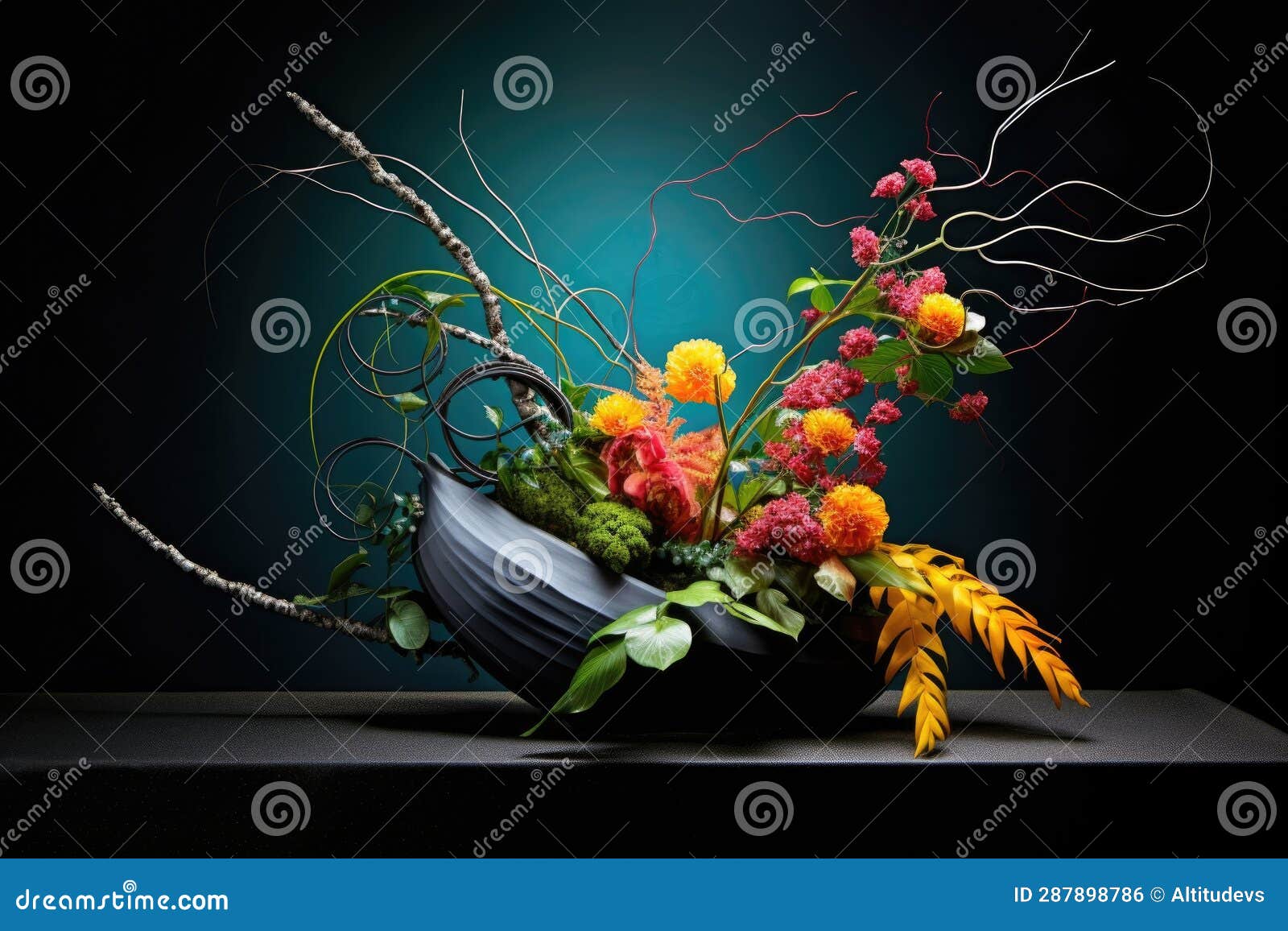 Dramatic Ikebana Composition with Bold Colors and Shapes Stock ...