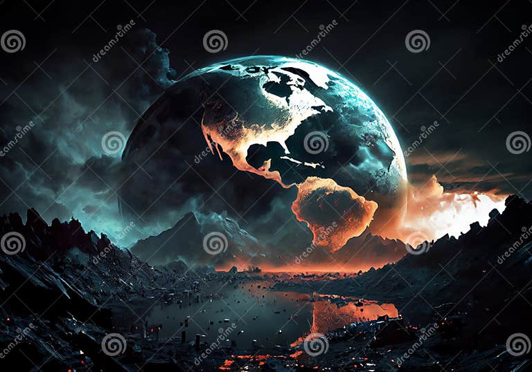 Dramatic Illustration about Destruction of Planet Earth Stock ...
