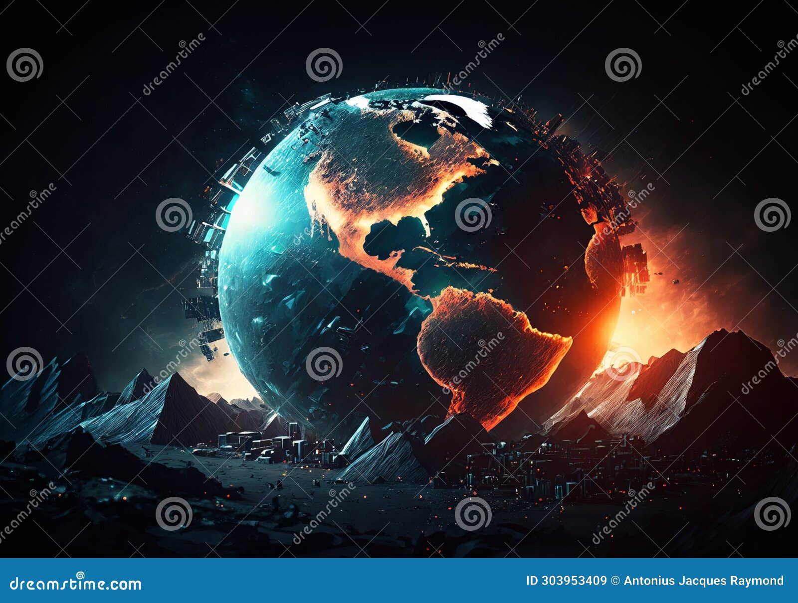 Dramatic Illustration about Destruction of Planet Earth Stock ...