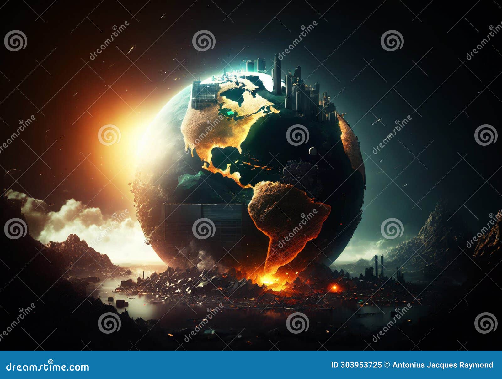 Dramatic Illustration about Destruction of Planet Earth Stock ...