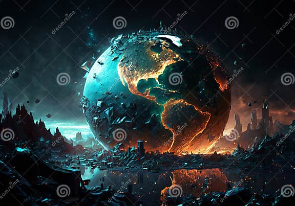 Dramatic Illustration about Destruction of Planet Earth Stock ...