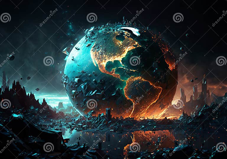 Dramatic Illustration about Destruction of Planet Earth Stock ...