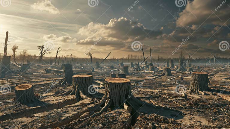 Dramatic Illustration of Total Deforestation and Desertification ...