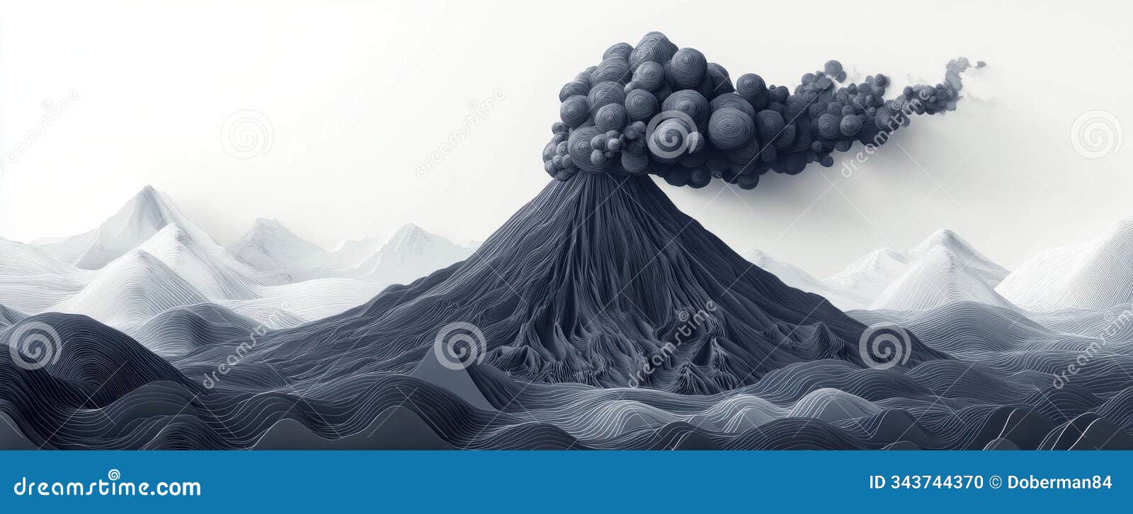Dramatic Illustration of a Volcanic Eruption with Ash Cloud Stock Photo ...