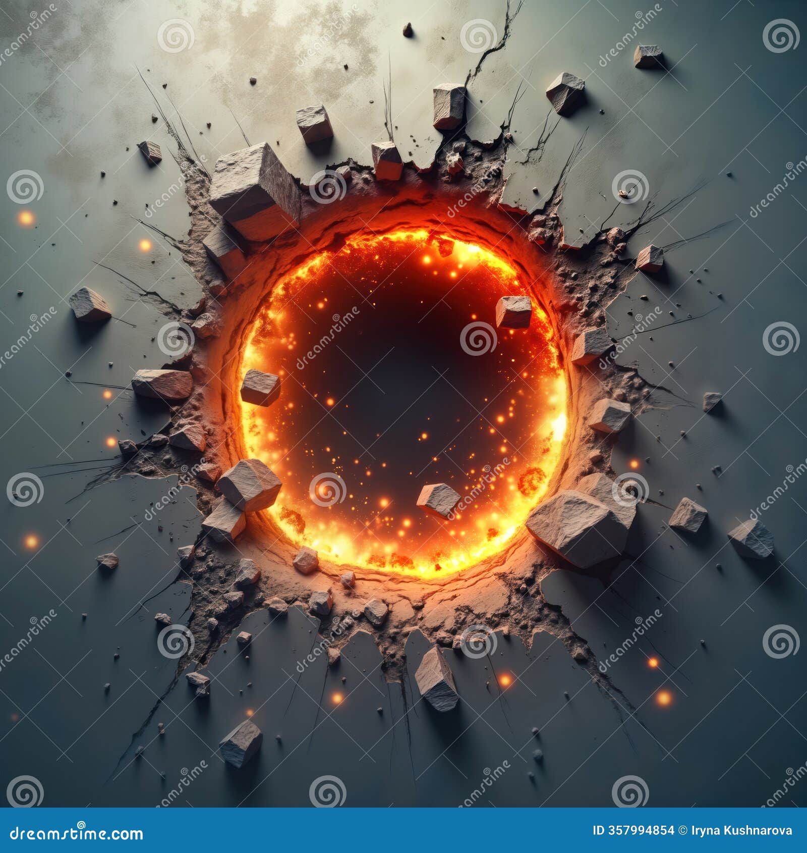 Dramatic Illustration of Wall with Large Circular Hole. Intense ...