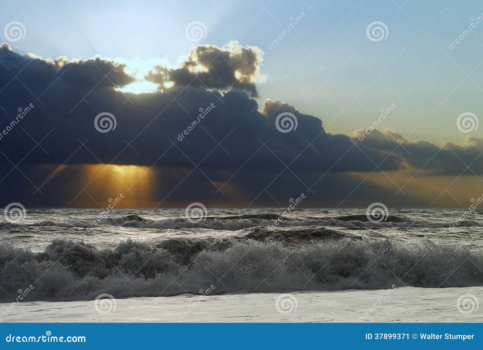 Dramatic Iluminated Evening Beach Stock Image - Image of nature ...