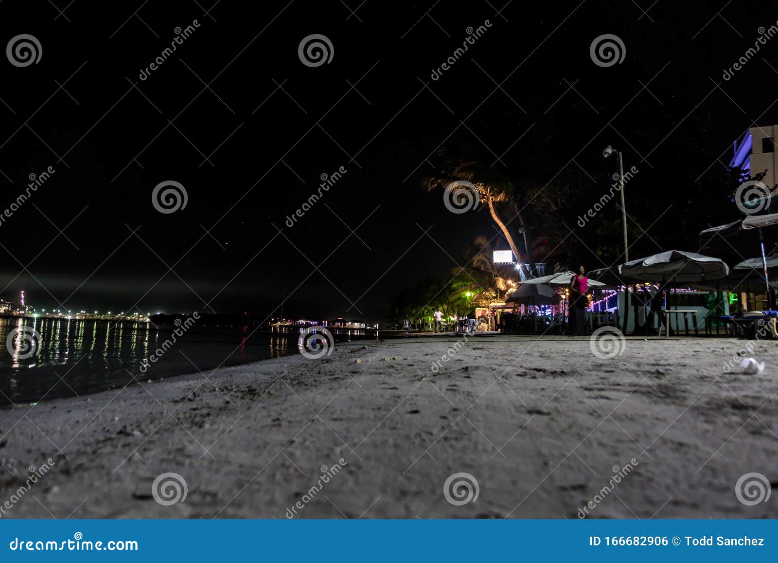 Dramatic Angle Image of Beach at Night in the Caribbean with Lighted ...
