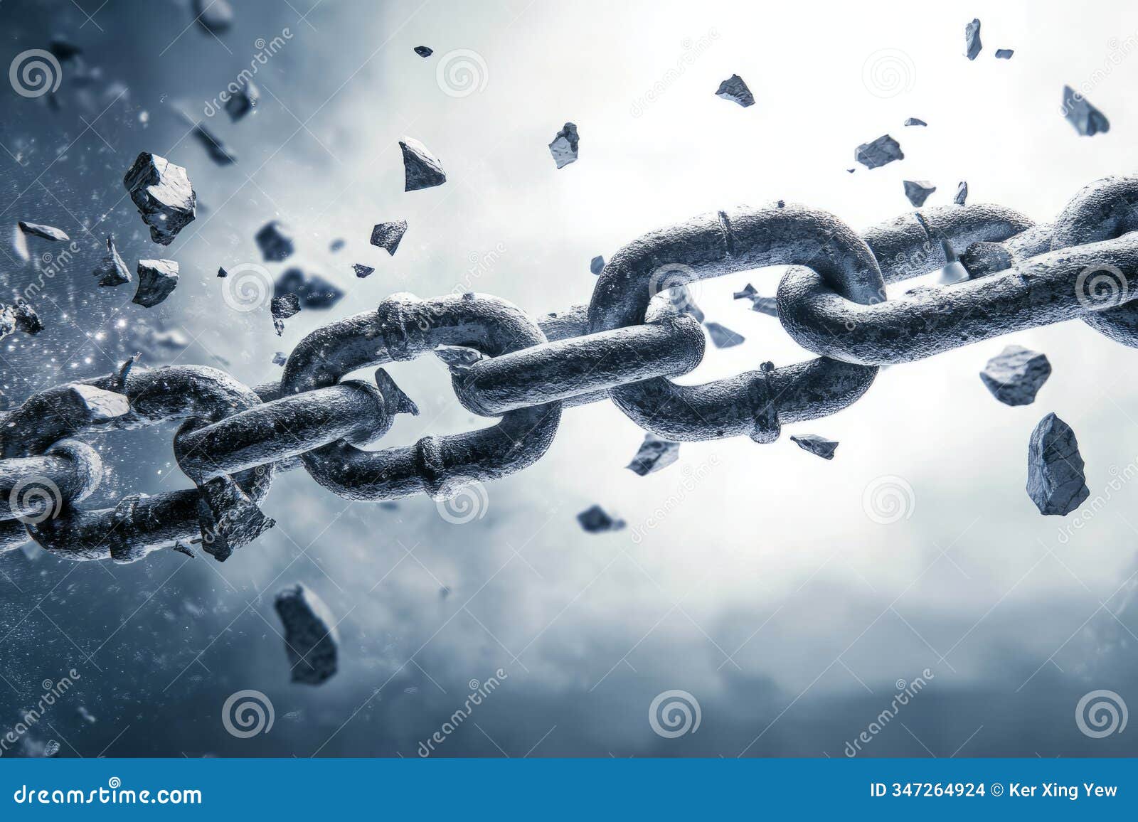 Dramatic Image of a Breaking Chain with Flying Debris Symbolizing ...
