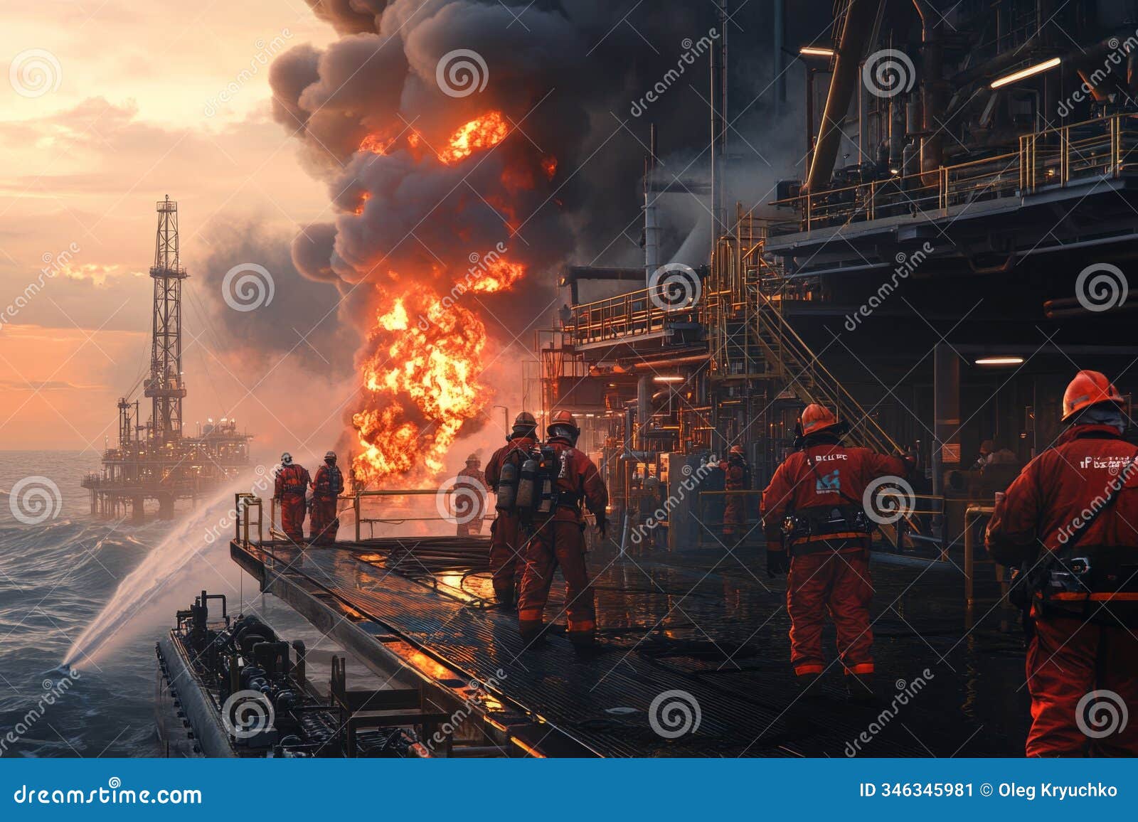 An Intense Scene on an Oil Rig Shows Workers Responding To a Fire ...