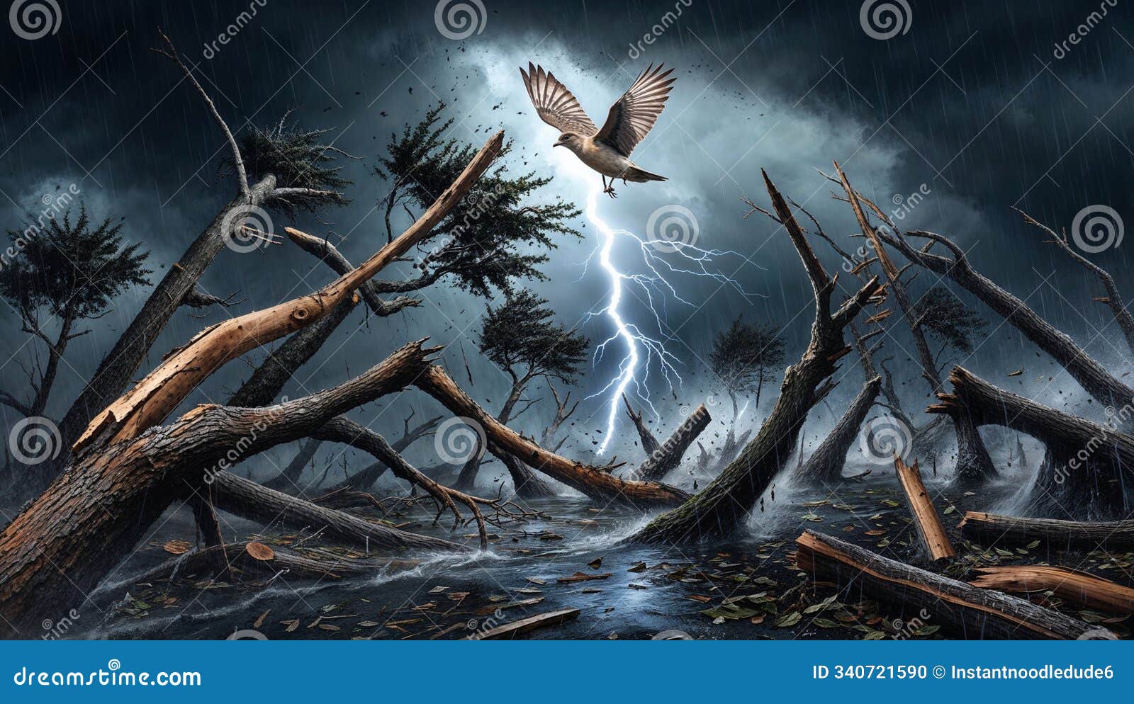Trees Snapping in Strong Winds – a Lone Bird Flying through the Storm ...