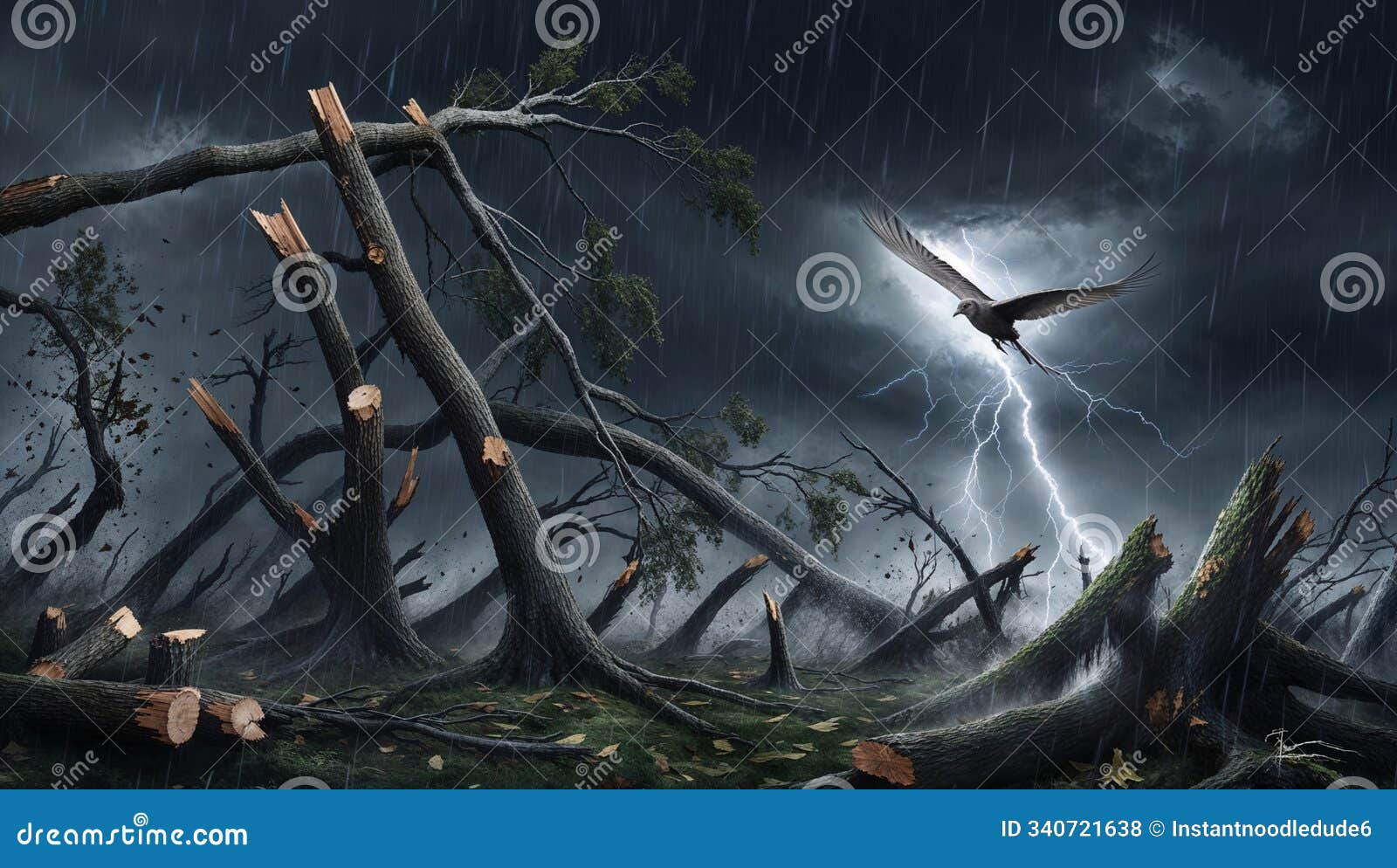 Trees Snapping in Strong Winds – a Lone Bird Flying through the Storm ...