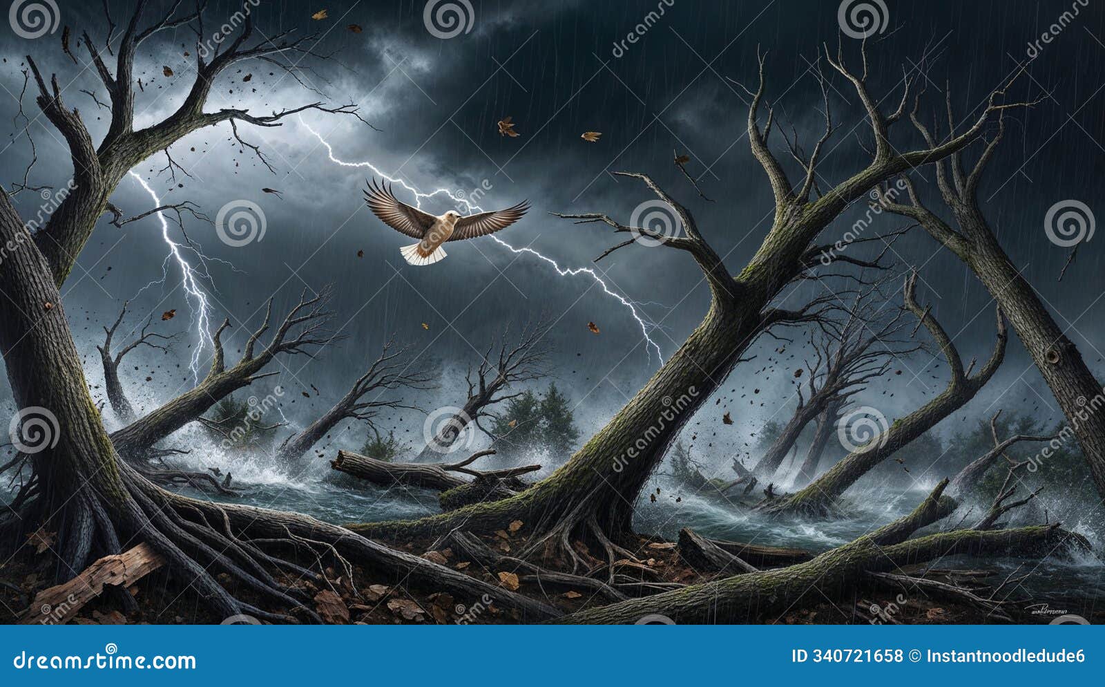Trees Snapping in Strong Winds – a Lone Bird Flying through the Storm ...