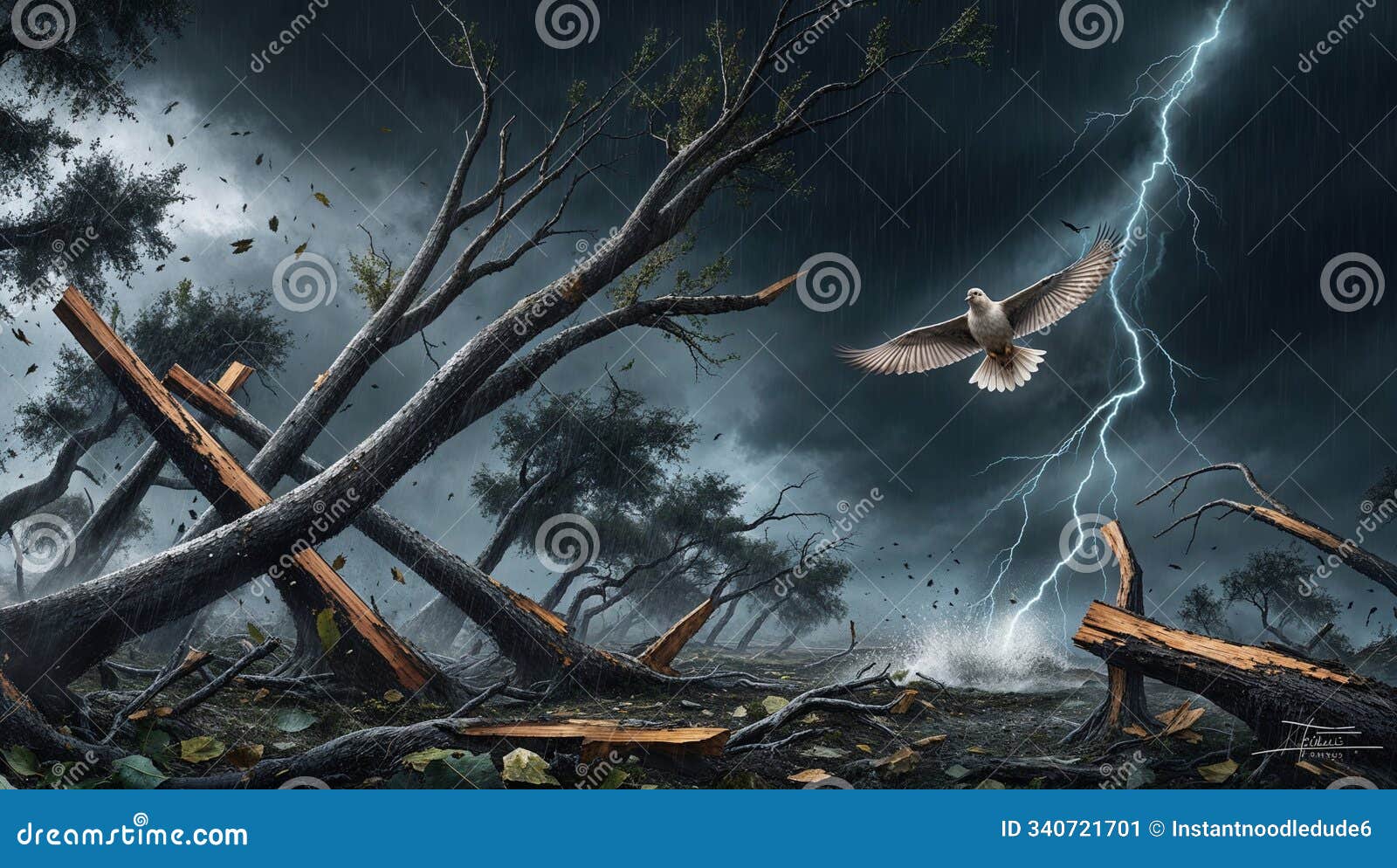 Trees Snapping in Strong Winds – a Lone Bird Flying through the Storm ...
