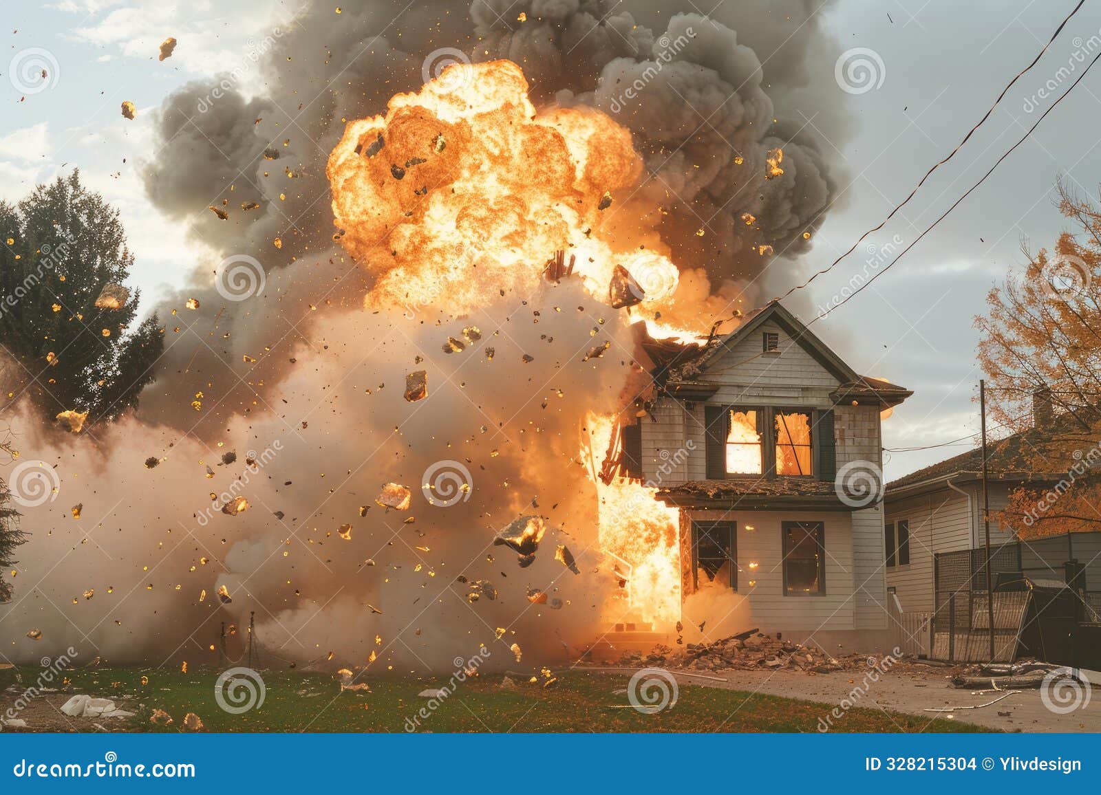 Explosive House Demolition in Suburban Area Stock Photo - Image of ...