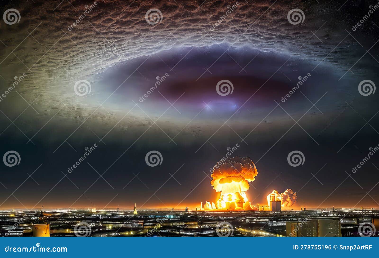 Dramatic Image of Effect in Sky of Atom Bomb Exploding in a Modern City ...