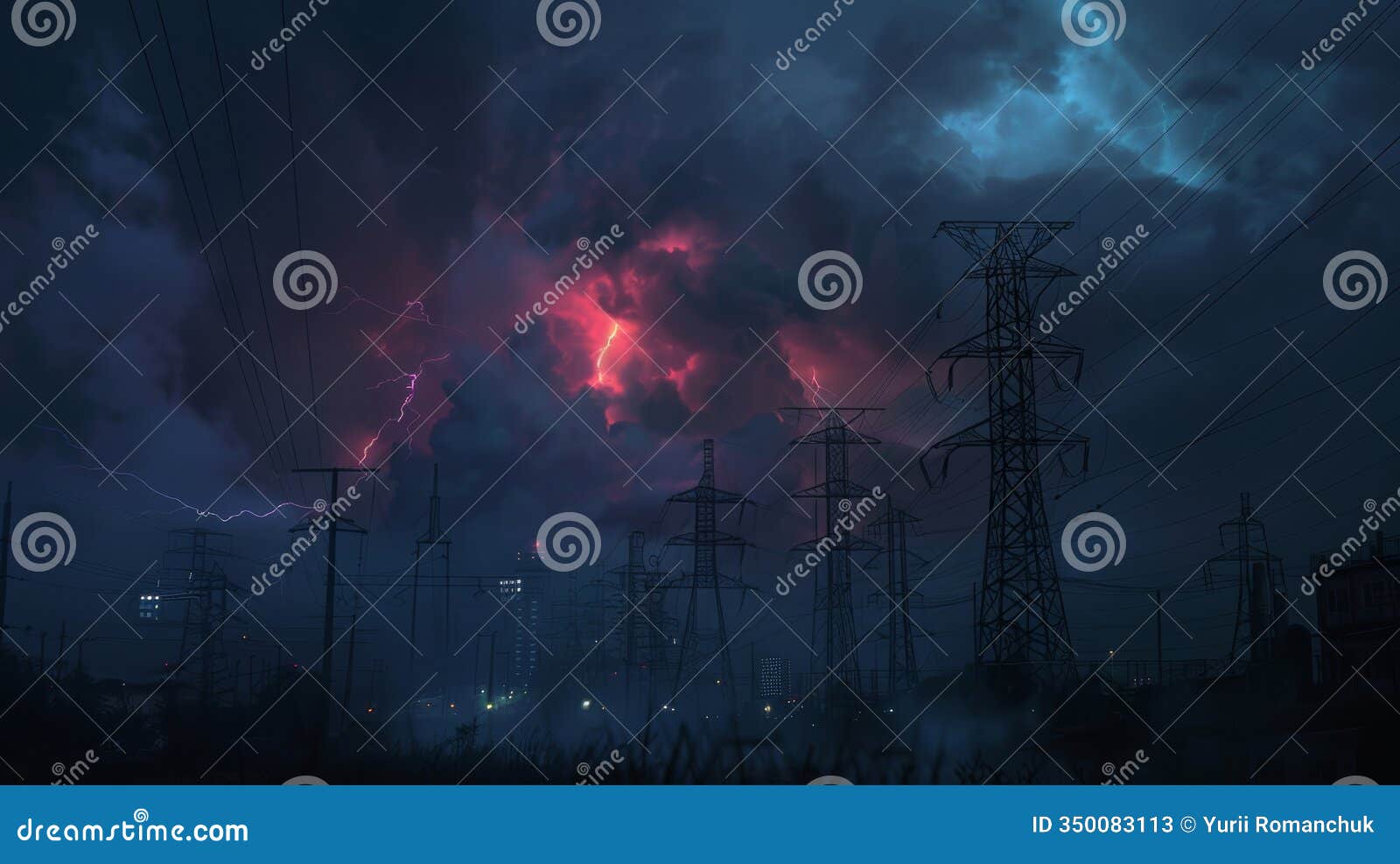 Dramatic Image of Electric Transmission Towers during Thunderstorm with ...