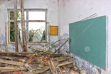 Destroyed school building stock image. Image of window - 127447859