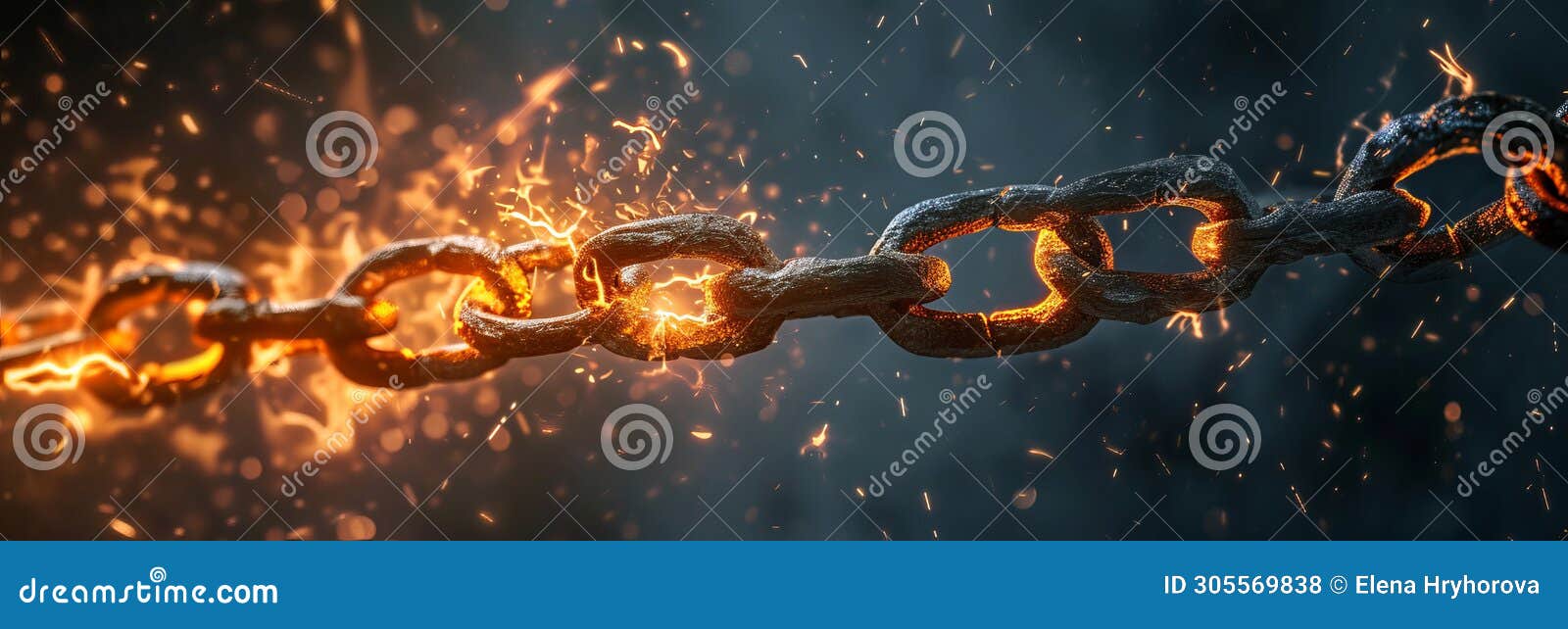 Dramatic Image of Heavy Chains Breaking Apart with Vivid Sparks and ...