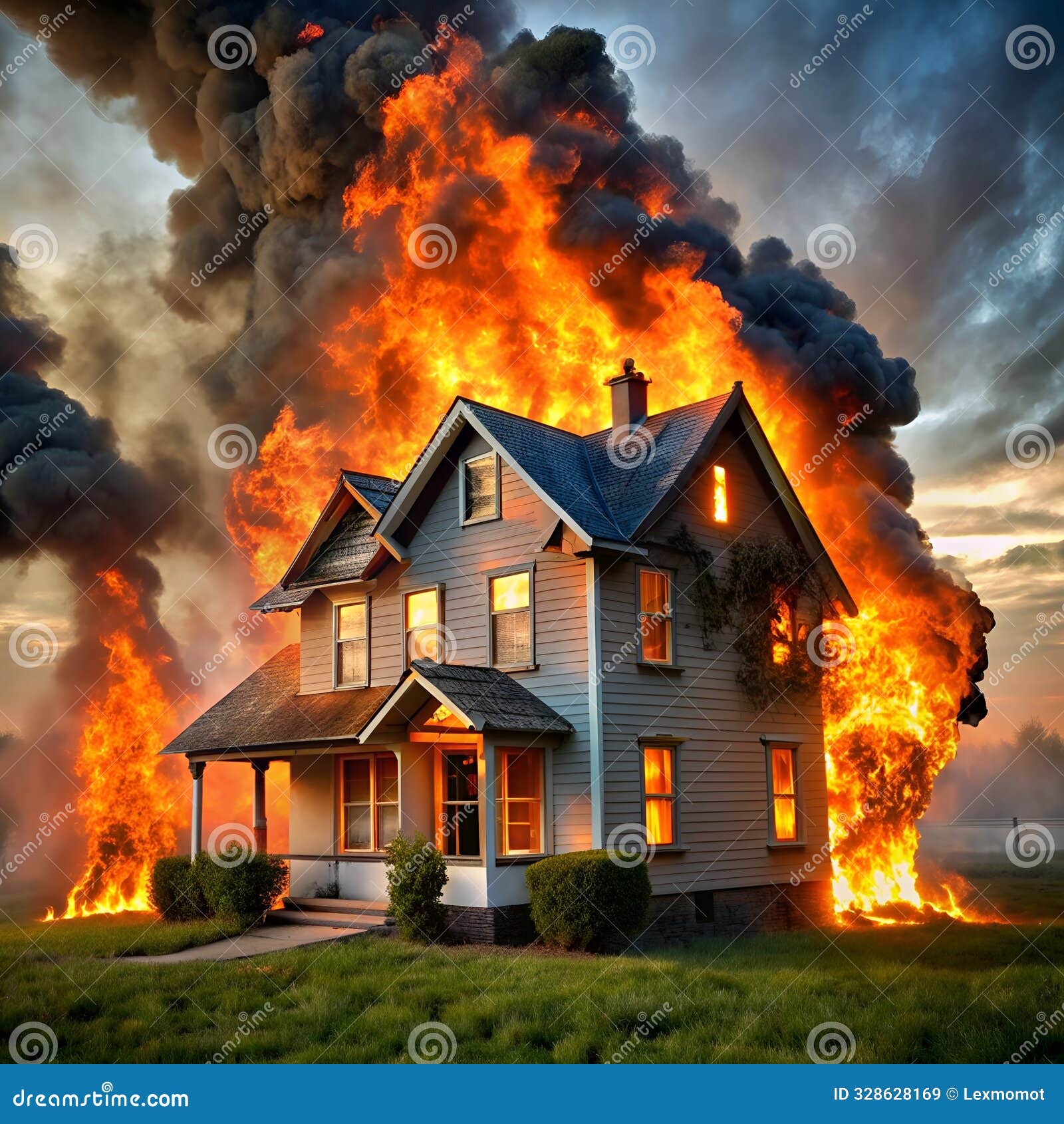 Dramatic Image of a House Engulfed in Flames, with Intense Smoke and ...
