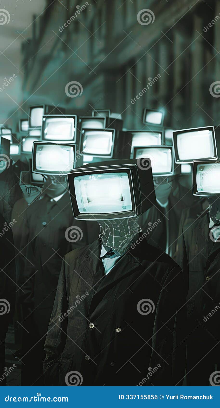 Dramatic Image of Individuals with Tv Screens for Heads Showcasing ...