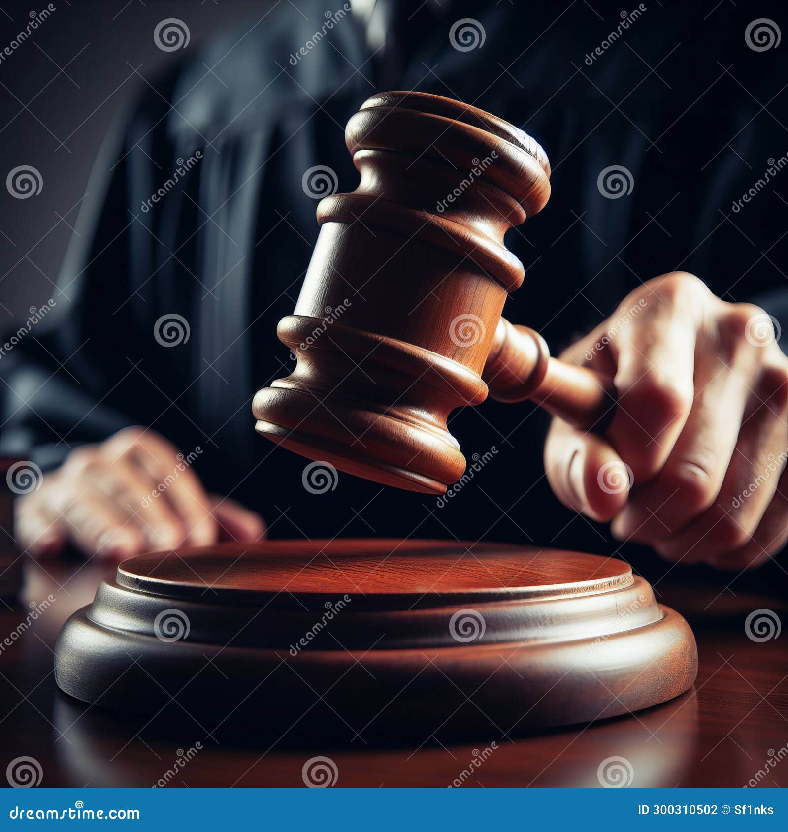 A Dramatic Image of a Judge& X27;s Gavel Striking a Wooden Block ...