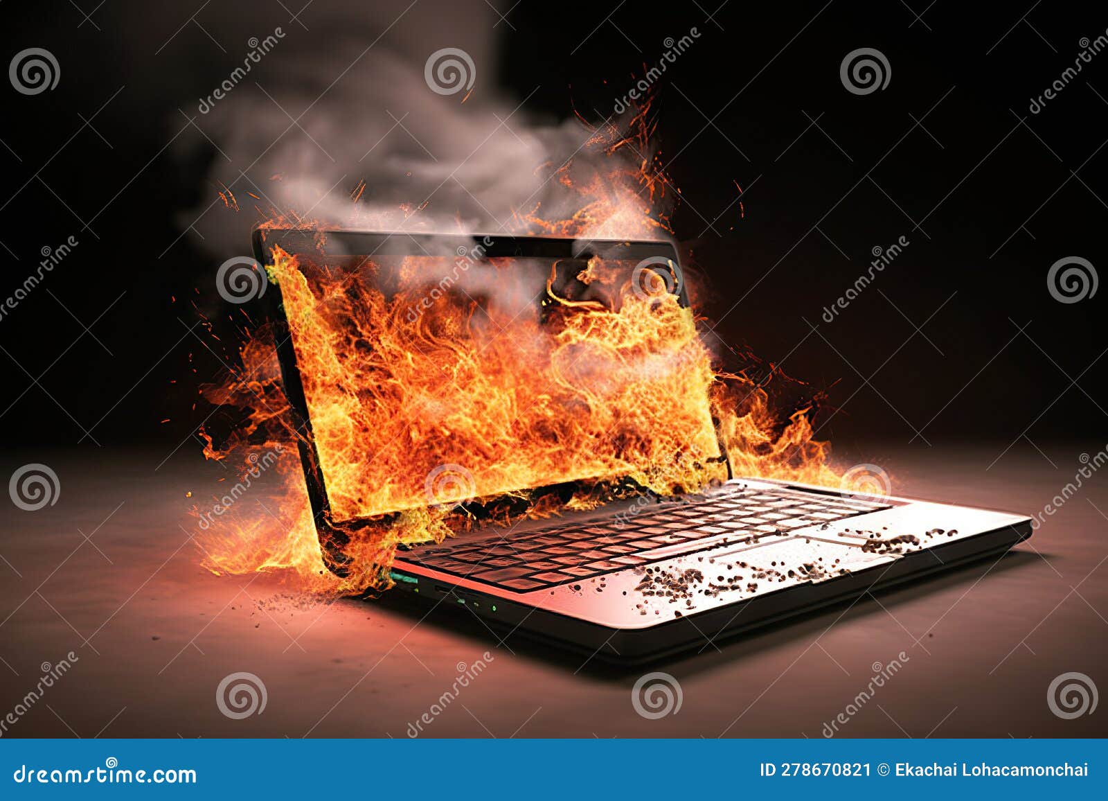 Dramatic Image of a Laptop Engulfed in Flames, Symbolizing Tech ...
