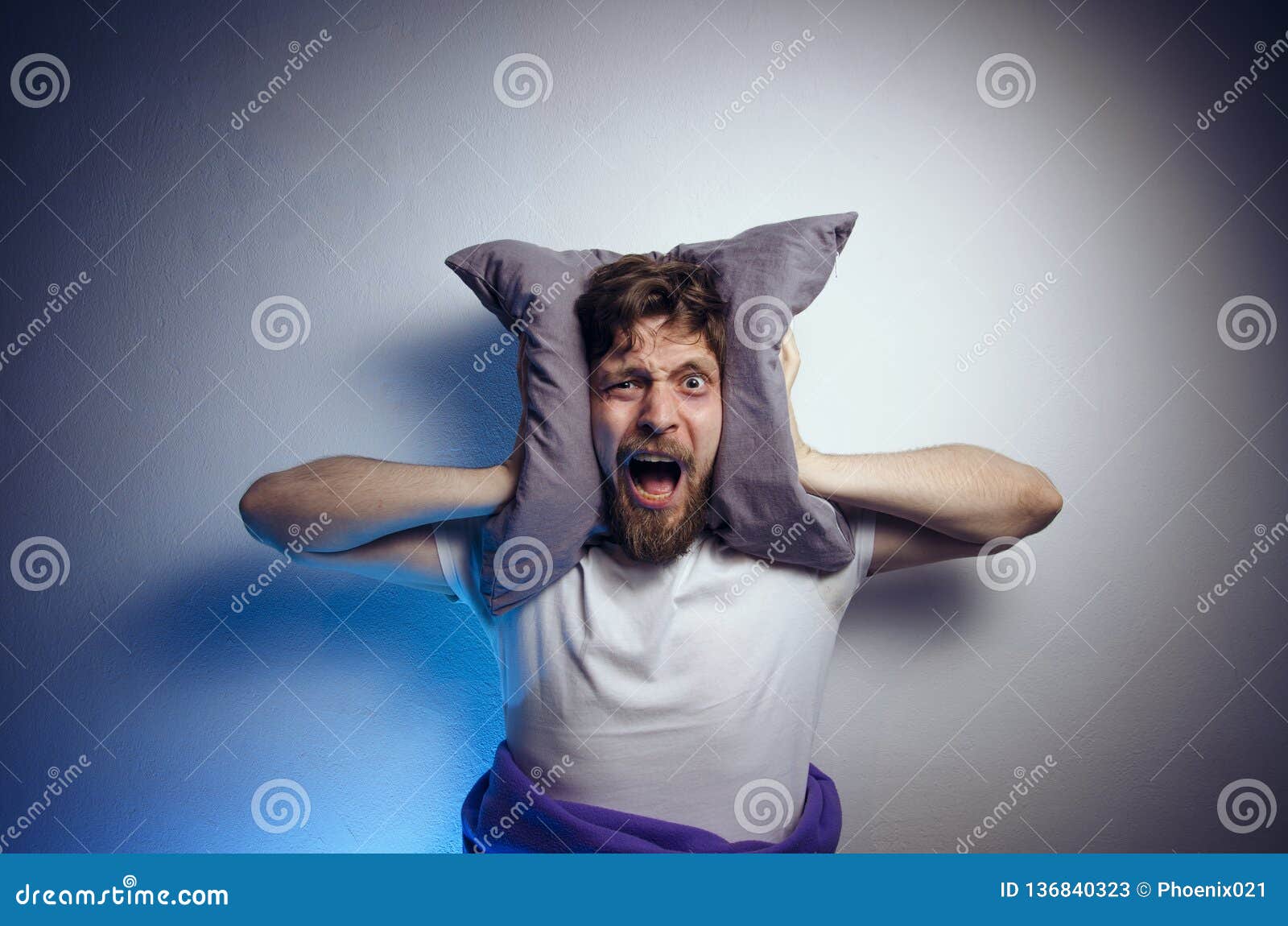 Dramatic Image, Man Can`t Sleep from the Noise Stock Image - Image of ...