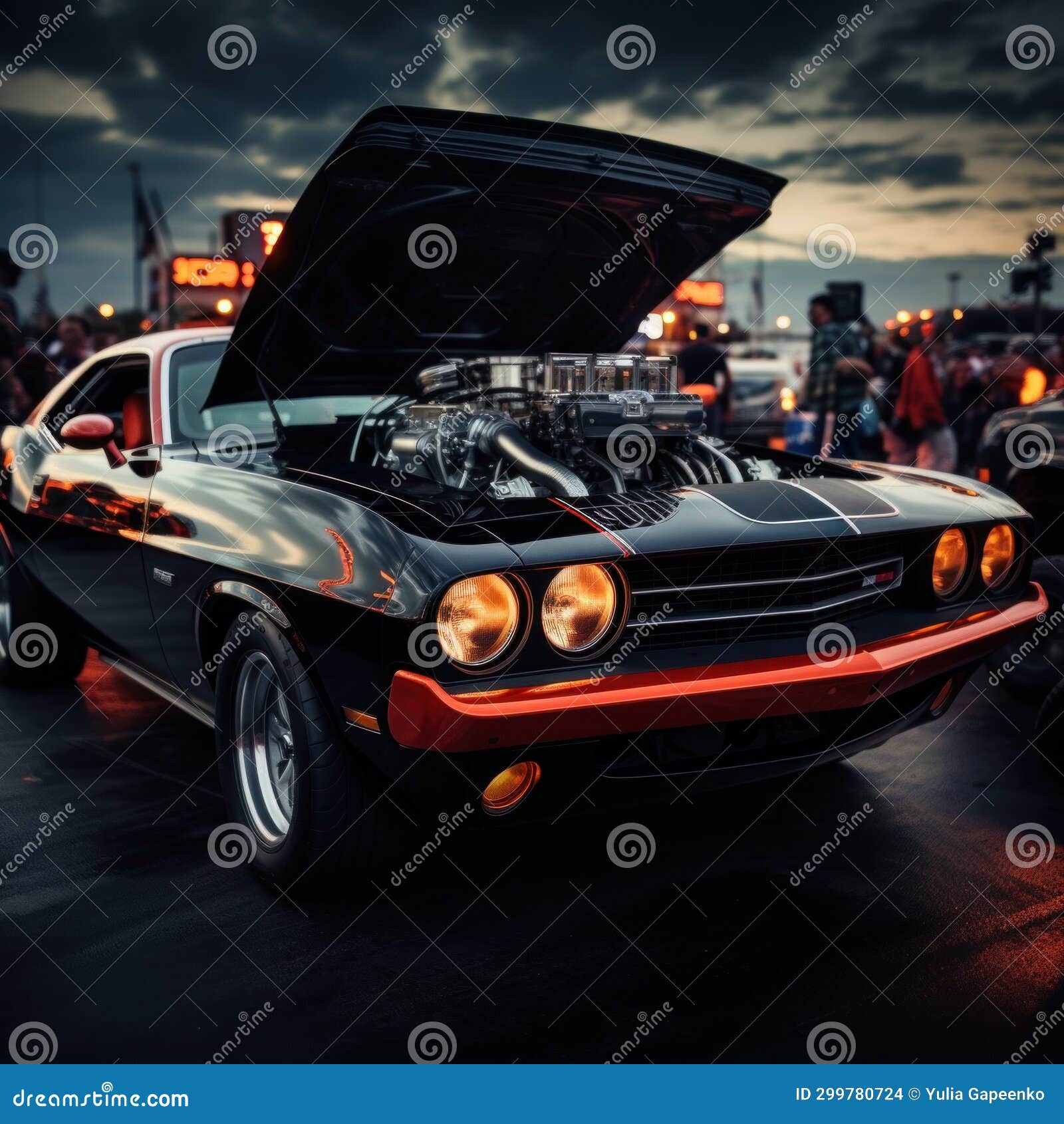 Dramatic Image of a Muscle Car Revving Its Engine at the Starting Line ...