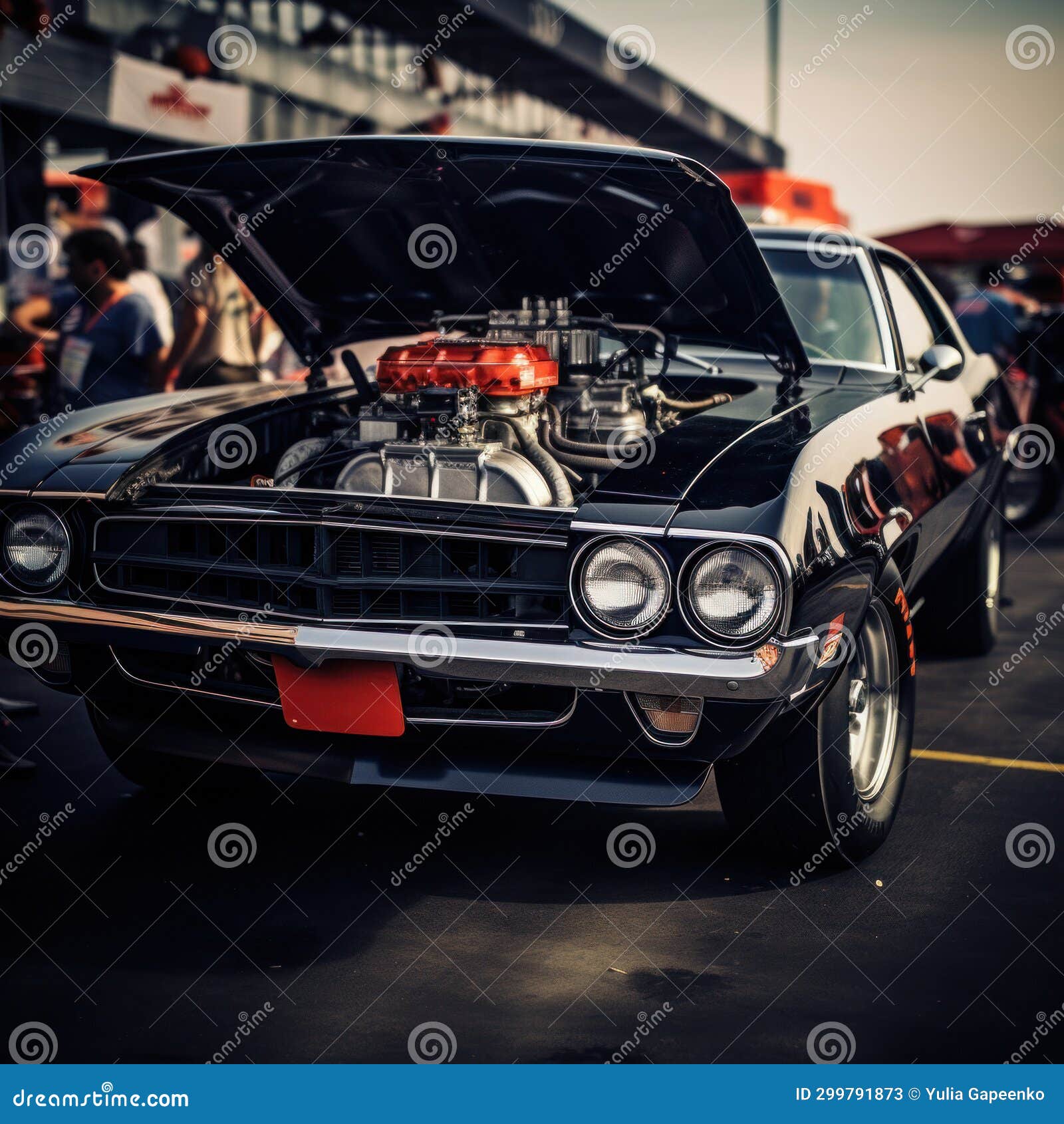 Dramatic Image Of A Muscle Car Revving Its Engine At The Starting Line ...