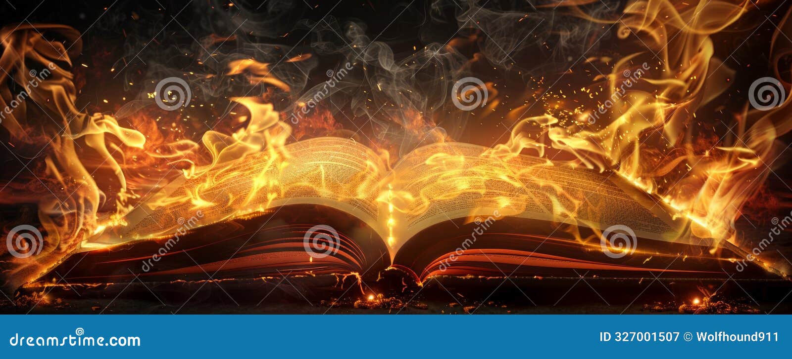 A Dramatic Image of an Open Book in Flames, with Fiery Embers Glowing ...