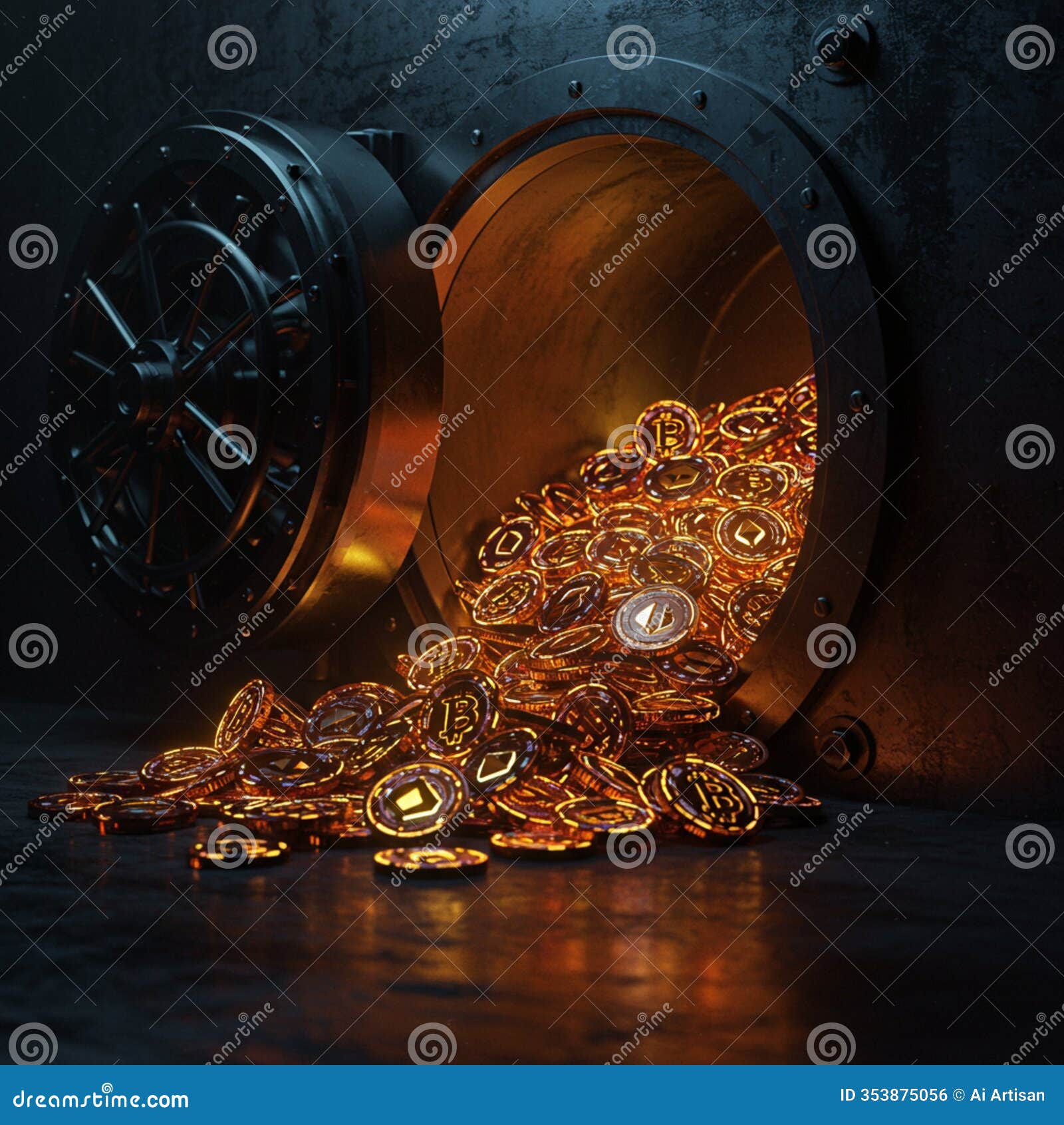 AI Generated Image of Open Vault Door Overflowing with Gold Coins ...