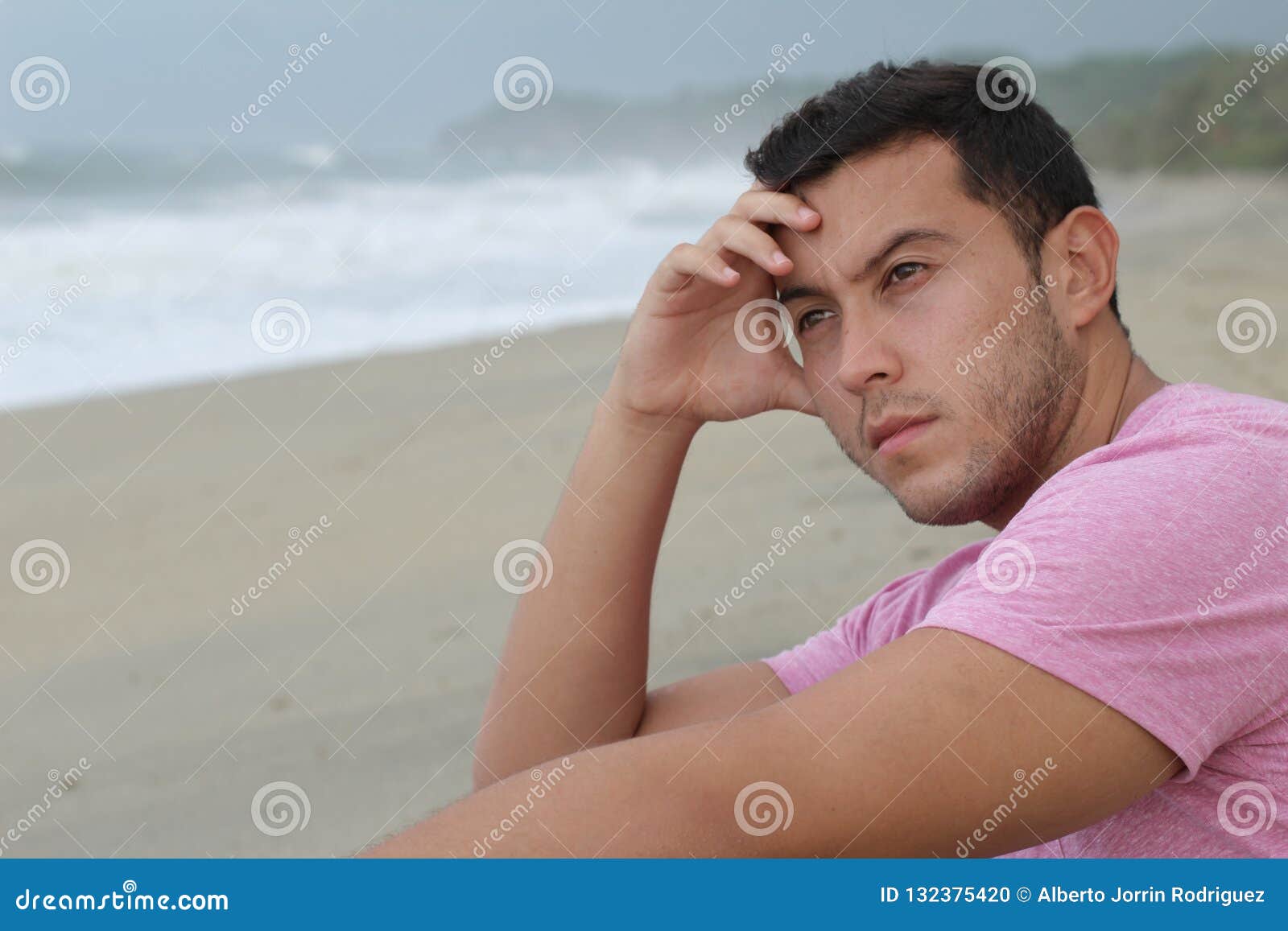Dramatic Image of Pensive Man at the Beach Stock Photo - Image of ...